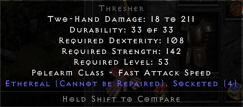 D2R - Ethereal 4os Thresher - Infinity Base -, Video Gaming, Gaming ...