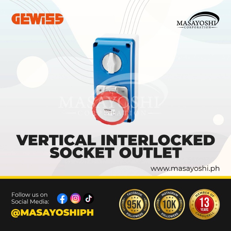 Gewiss Vertical Interlocked Socket Outlet with Bottom 3P+E 32A 380-415V ...