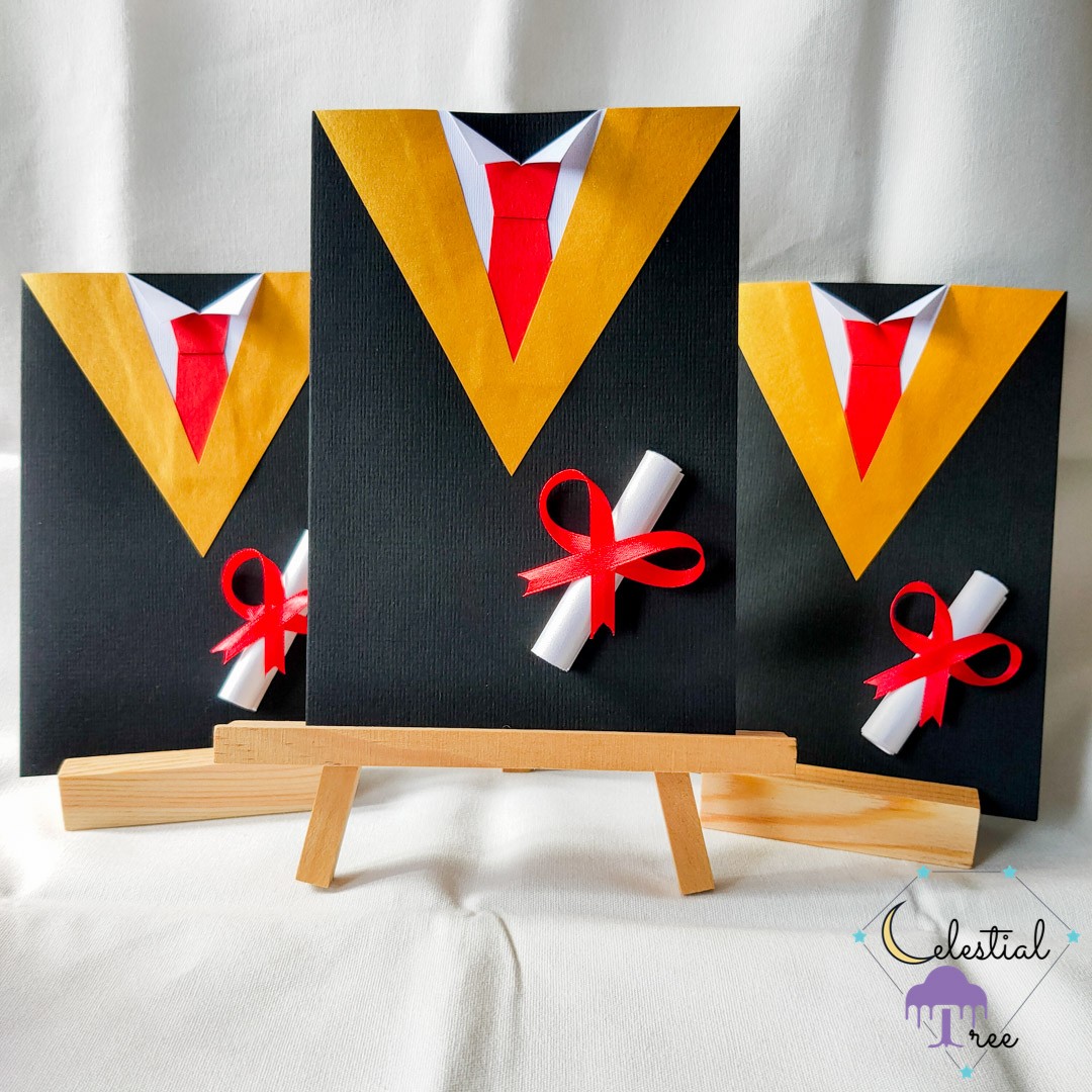Graduation Cards (Handmade, Grad Gown Design with Gold Hood and Paper ...