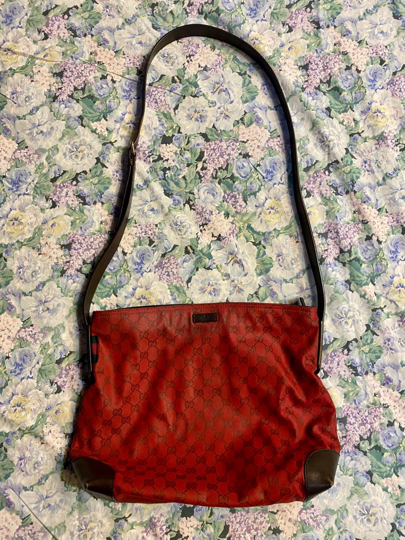 Gucci Red Monogram Canvas Messenger Bag, Luxury, Bags & Wallets on ...