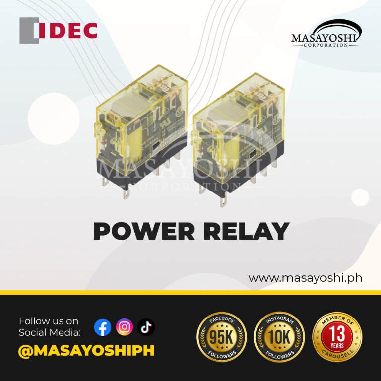 IDEC Power Relay, 6A, DPDT, 230VAC, w/ LED | Model# RJ2S-CL-A230 ...