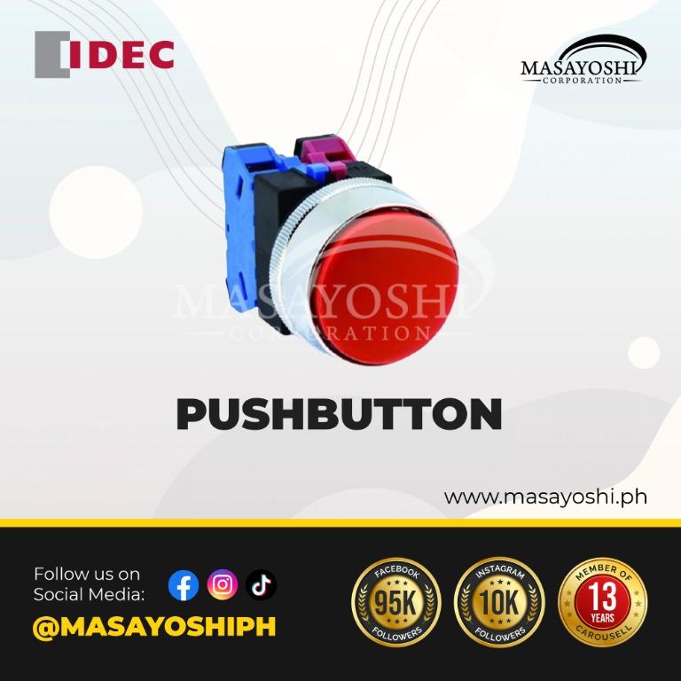 IDEC Pushbutton 25MMØ TWS Mushroom Full Shroud 1NO Momentary GREEN ...