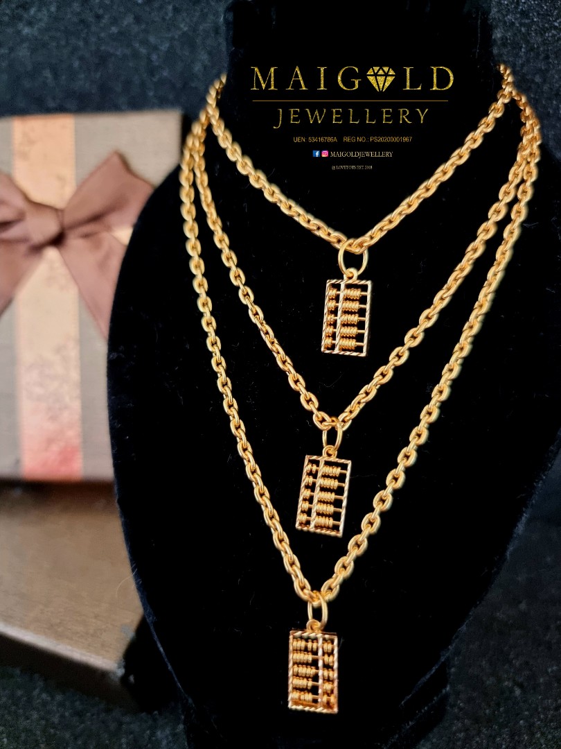 *INSTOCK* NEW 916 GOLD CHAIN WITH ABACUS LOCKET SET, Women's Fashion ...