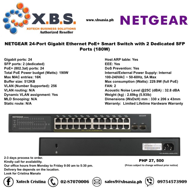 NETGEAR 24-Port Gigabit Ethernet PoE+ Smart Switch with 2 Dedicated SFP ...