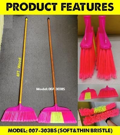 NYLON BROOM HARD & SOFT TYPE C/W 4FT WOODEN STICK, Furniture & Home ...