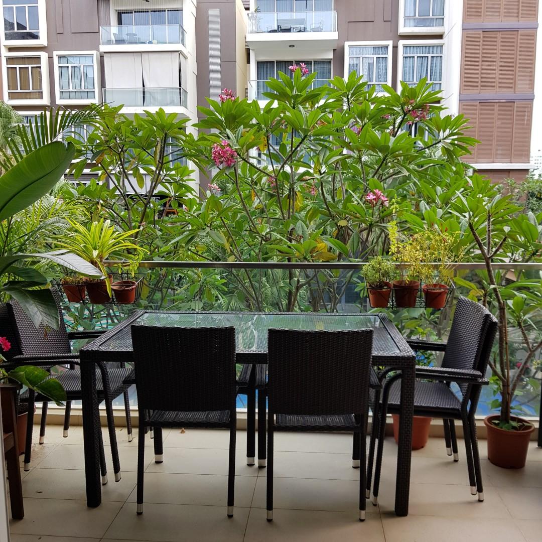 Outdoor Mandy dining table with 6 Romano arm chairs, Furniture & Home ...