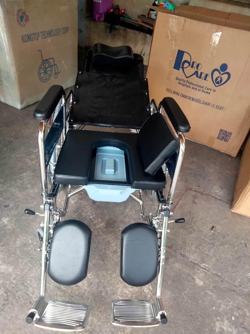 Reclining commode wheelchair, Health & Nutrition, Assistive ...