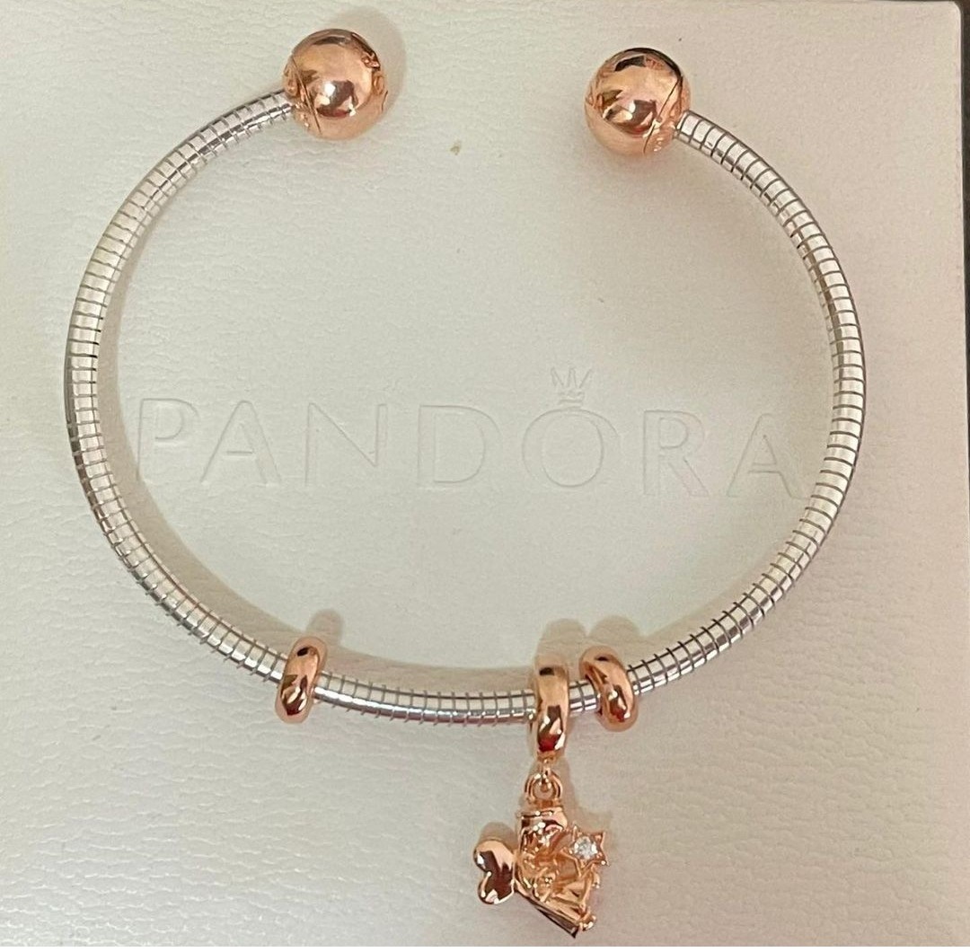 ‼️SALE‼️AUTHENTIC PANDORA TWO TONE SNAKE CHAIN OPEN BANGLE with HEART ...