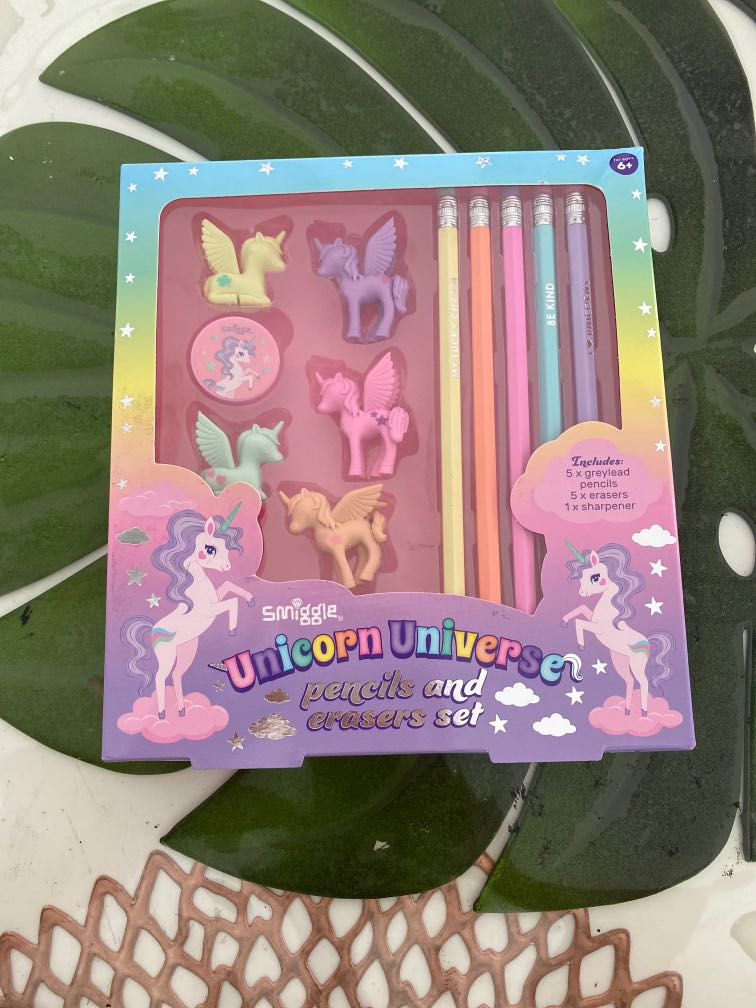 Smiggle Unicorn Universe 5 Pencil / 5 Eraser / 1 Sharpener, Hobbies ...