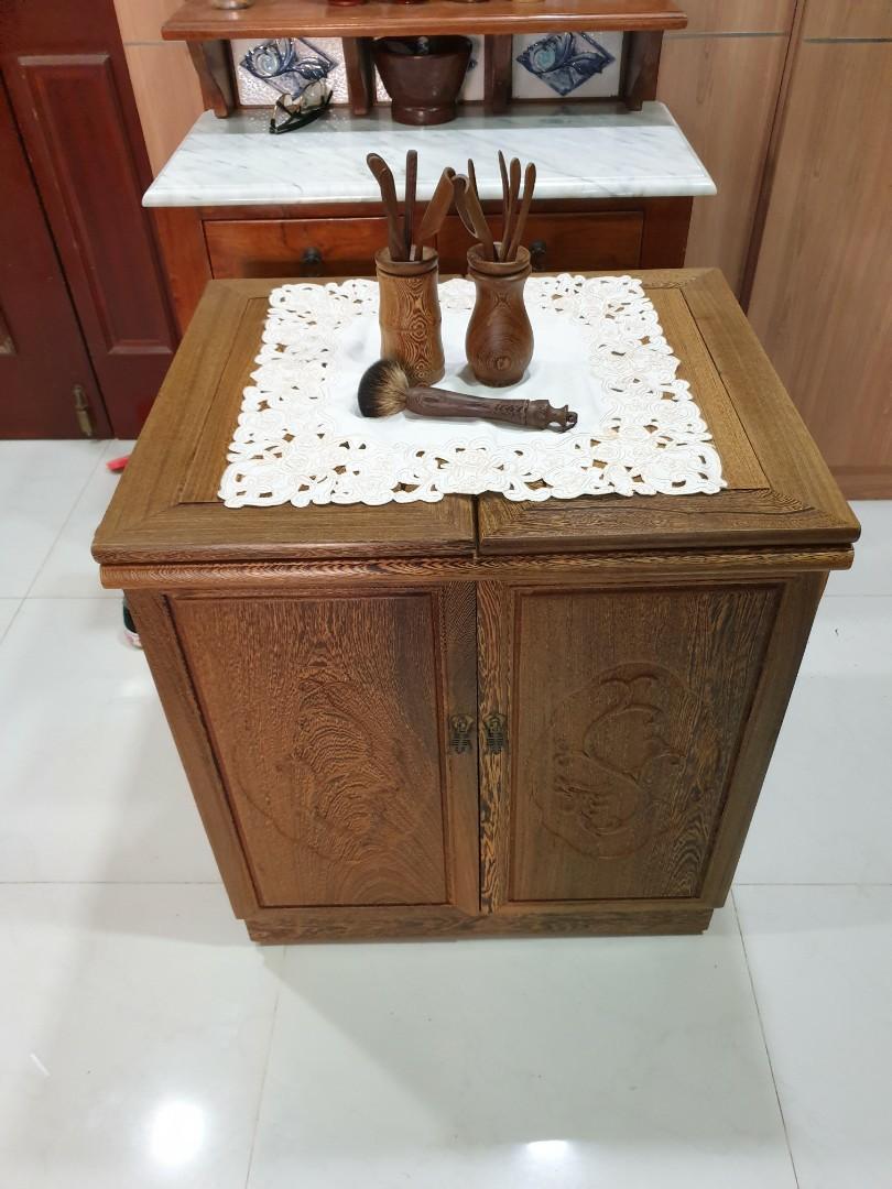 Very rare Solid Wenge Chicken Wing wood Tea table bar cabinet with ...