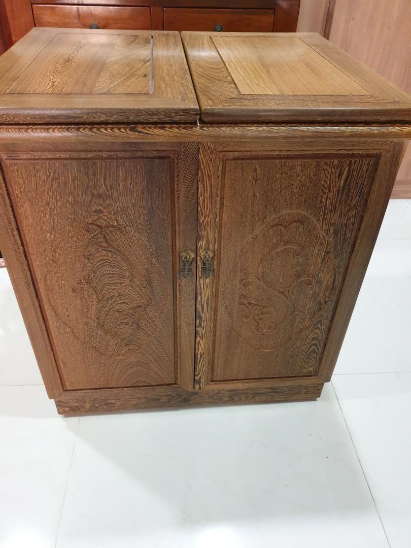 Very rare Solid Wenge Chicken Wing wood Tea table bar cabinet with ...