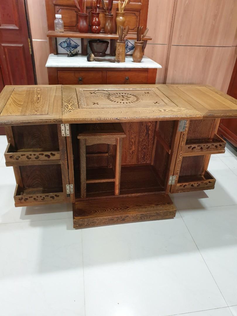 Very rare Solid Wenge Chicken Wing wood Tea table bar cabinet with ...