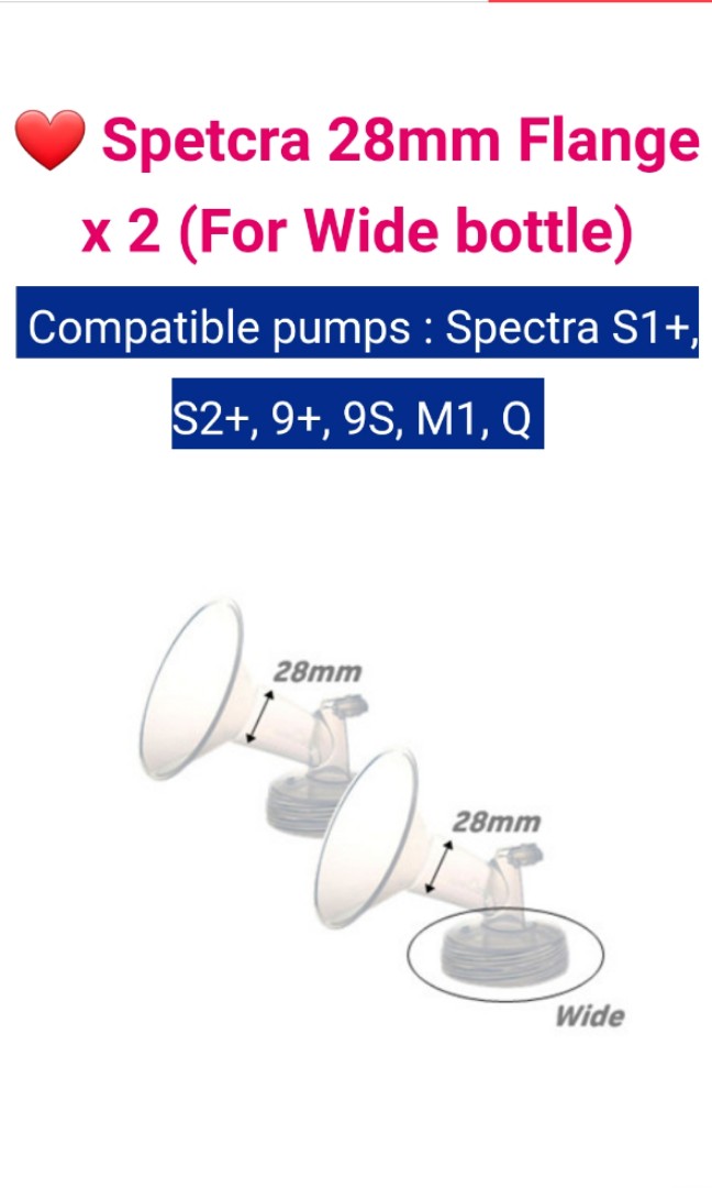 Spectra 28mm Flange x2 (for wide bottle), Babies & Kids, Nursing ...