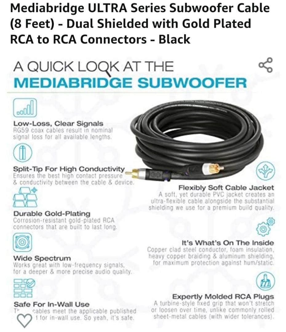 Subwoofer cable LFE (Mediabridge) 8ft, Audio, Other Audio Equipment on ...