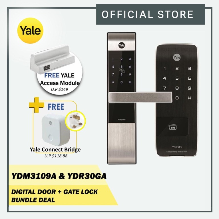 Yale YDR30GA Gate + YDM3109A Door Digital Lock Bundle (Free Yale ...