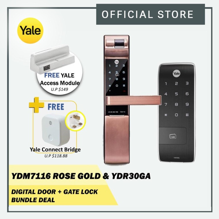 Yale YDR30GA Gate & YDM7116 Rose Gold (Free Yale Connect Bridge) (SKU ...