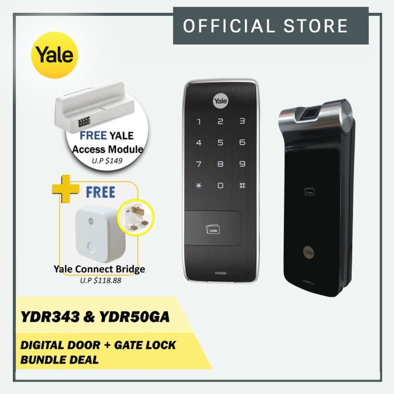 Yale YDR50GA Gate + YDR343 Door Digital Lock Bundle (Free Yale Connect ...