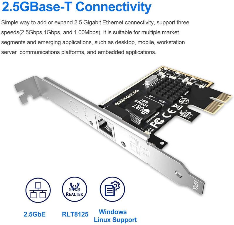 2.5GBase-T PCIe Network Adapter with 1 Port, 2500/1000/100Mbps PCI Express Gigabit Ethernet Card ...