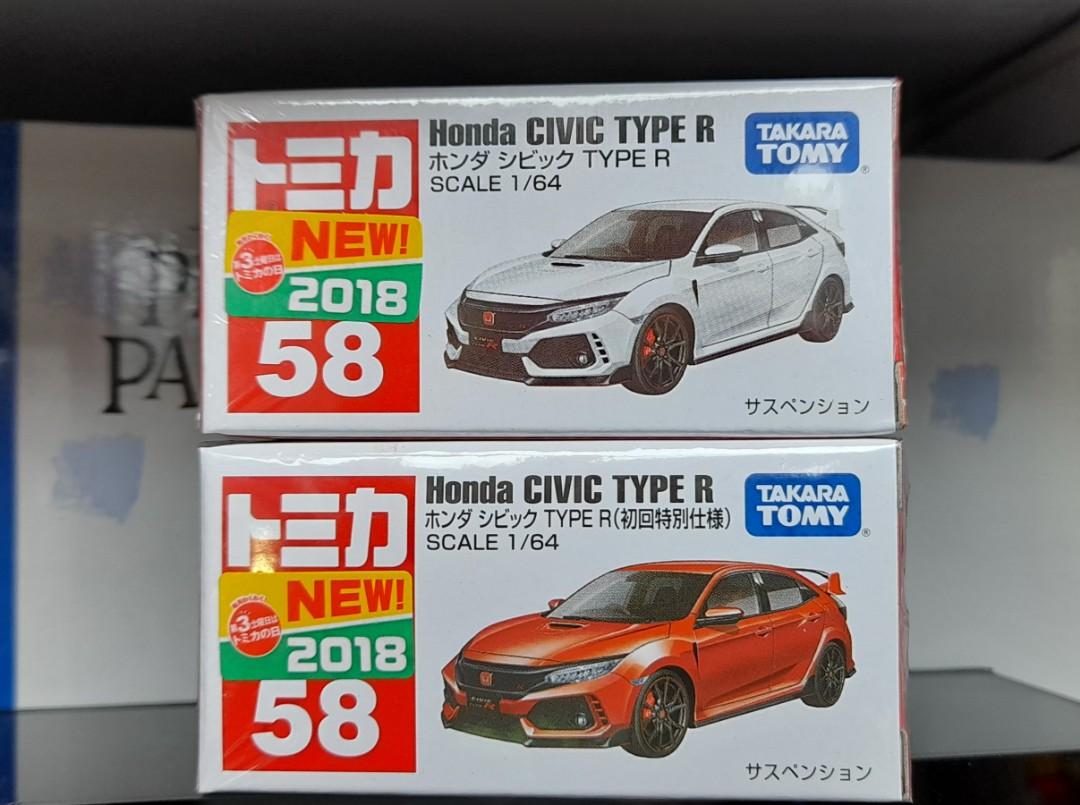 tomica 1:64 no.58 Honda civic type r fk8 普通版+初回 有貼紙 行貨, 興趣及遊戲, 玩具 & 遊戲類 ...