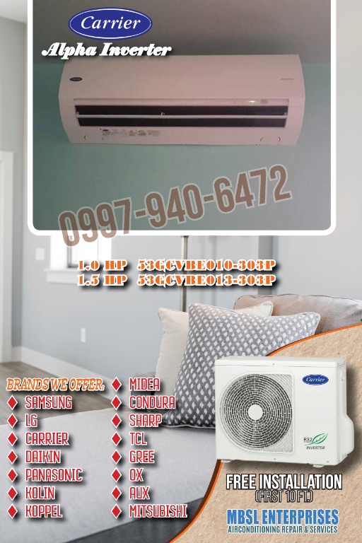 CARRIER ALPHA INVERTER "SPLIT TYPE AIRCON" ENERGY-EFFICIENT WITH FREE ...