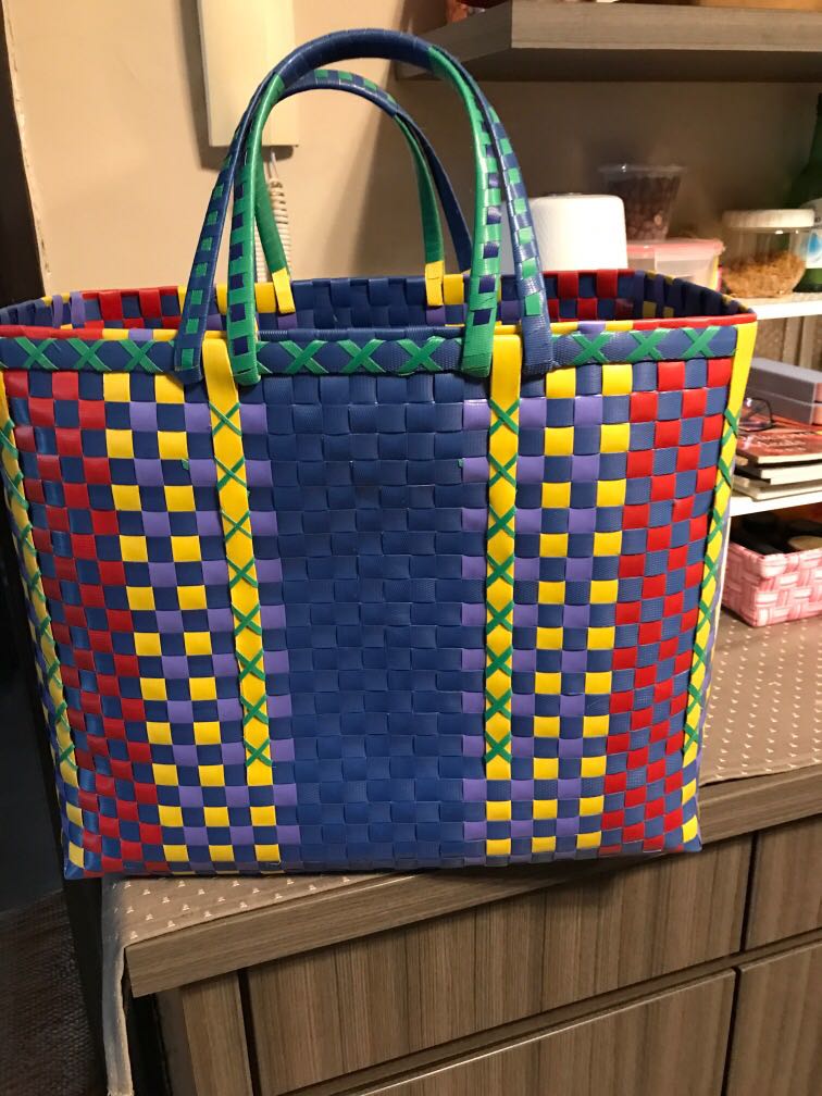 Colourful straw carrier, Women's Fashion, Bags & Wallets, Beach Bags on ...