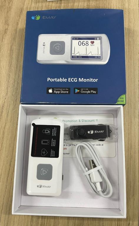 EMAY Bluetooth Portable ECG/EKG Monitor (for iPhone & Android, Mac & Windows) | Wireless ...