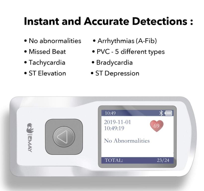EMAY Bluetooth Portable ECG/EKG Monitor (for iPhone & Android, Mac ...