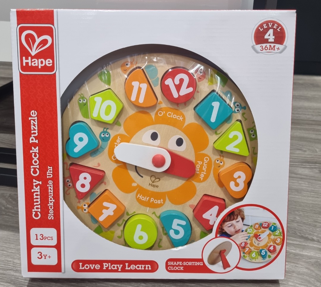 Hape Chunky Clock Puzzle, Babies & Kids, Infant Playtime on Carousell