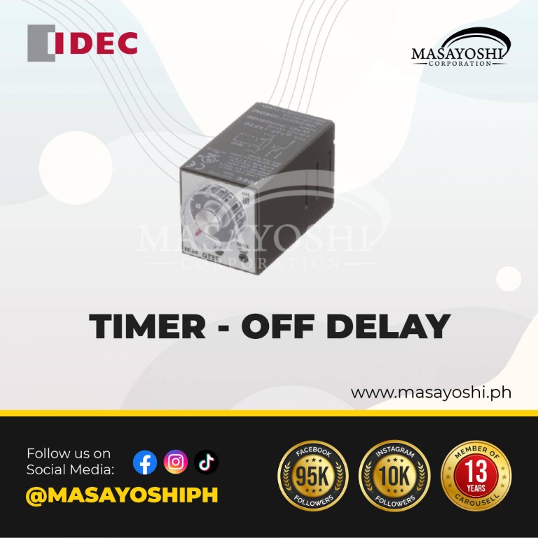 IDEC Timer Off Delay 0.05-180 SEC 100-240V | Model# GT3F-1AF20 | Delay ...