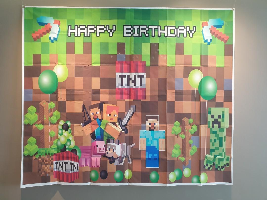 Mindcraft backdrop/ party backdrop for boy, Hobbies & Toys, Stationery ...