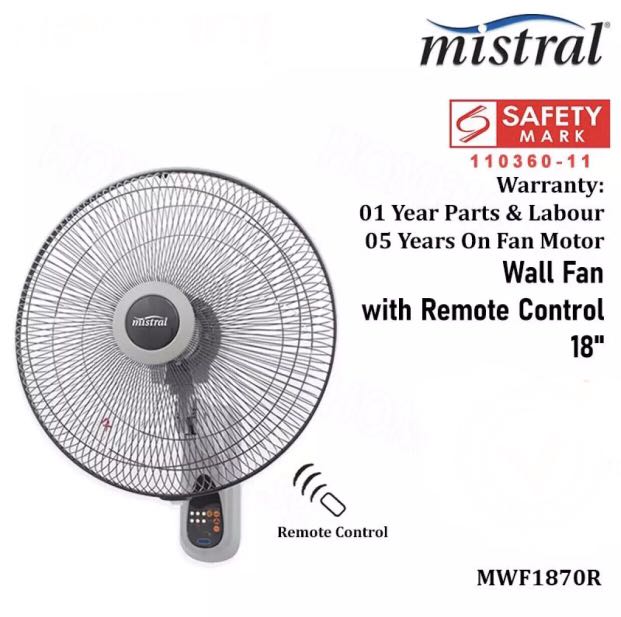 Mistral 18” Remote Wall Fan MWF1870R - Brand New, Furniture & Home ...