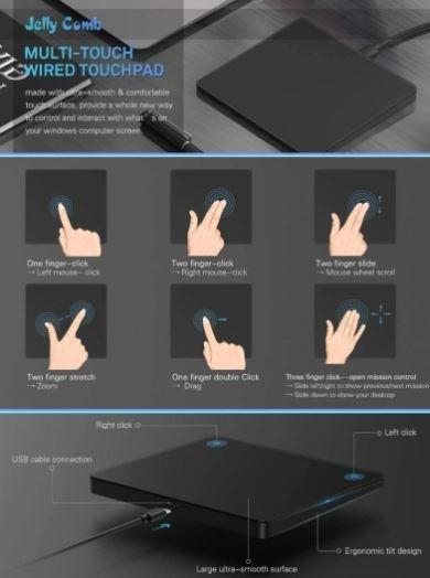 (NEW) Jellycomb USB Touchpad, Multi-Touch Wired Trackpad for Windows 7 ...