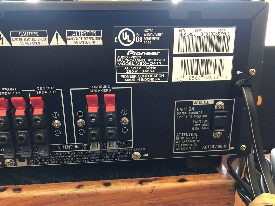 Pioneer VSX-D411 Dolby Digital Pro Logic II 5.1 Ch Surround Sound A/V Receiver 100wpc, Audio ...