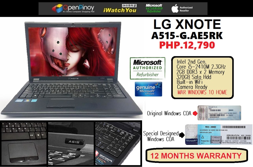 Pre-Owned Laptop LG XNote A515-G.AE5RK Intel Core i5-2410M 2.30GHz processor with MAR Windows 10 ...