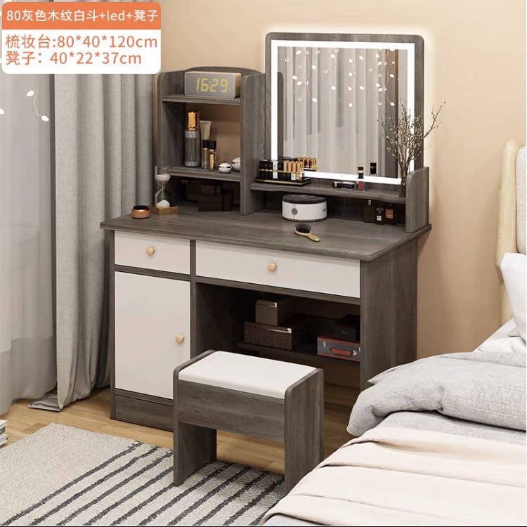 Assembled 80cm Dark Grey Dressing Table with LED mirror & stool ...