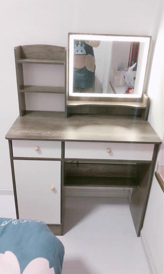 Assembled 80cm Dark Grey Dressing Table with LED mirror & stool ...