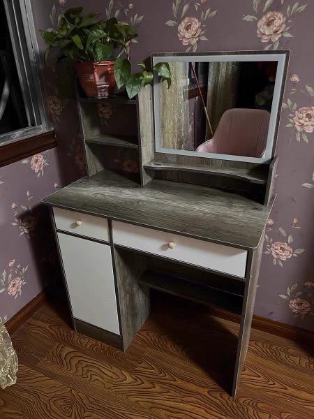 Assembled 80cm Dark Grey Dressing Table with LED mirror & stool ...