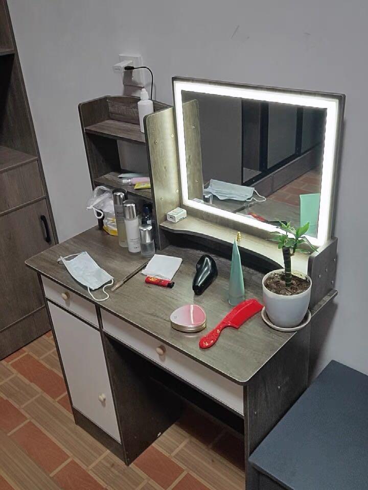 Assembled 80cm Dark Grey Dressing Table with LED mirror & stool ...