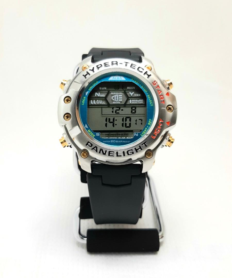 Seiko Alba W820 Hyper Tech Panelight Moon Age Morse Code Steel Case ...