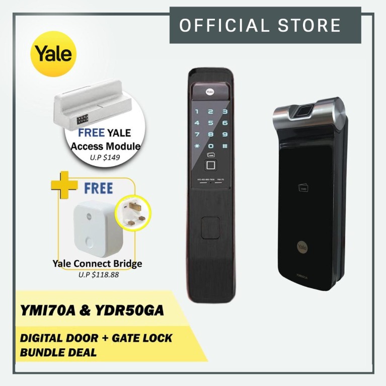 Yale YDR50GA Gate + YMI70A Black Handle Door Digital Lock Bundle (Free ...