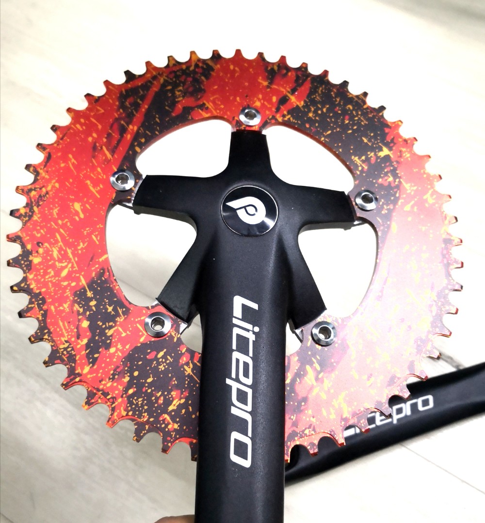 54T orange black HollowTech crankset 130BCD 24mm spindle 170mm arm ...