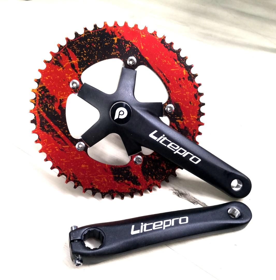54T orange black HollowTech crankset 130BCD 24mm spindle 170mm arm ...