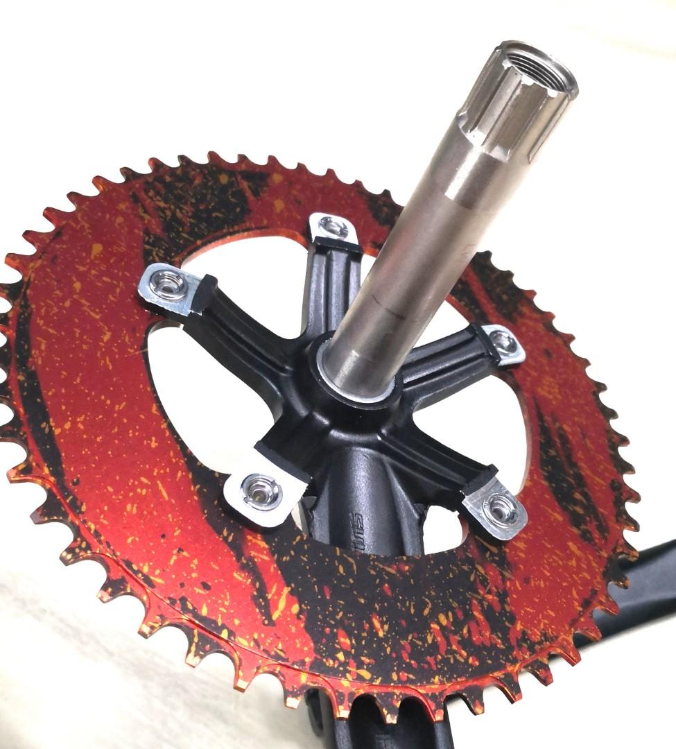 54T orange black HollowTech crankset 130BCD 24mm spindle 170mm arm ...