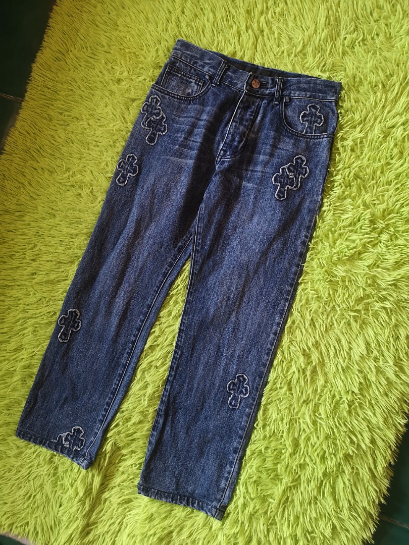 Chrome hearts denim pants cross patch logo, Men's Fashion, Bottoms ...