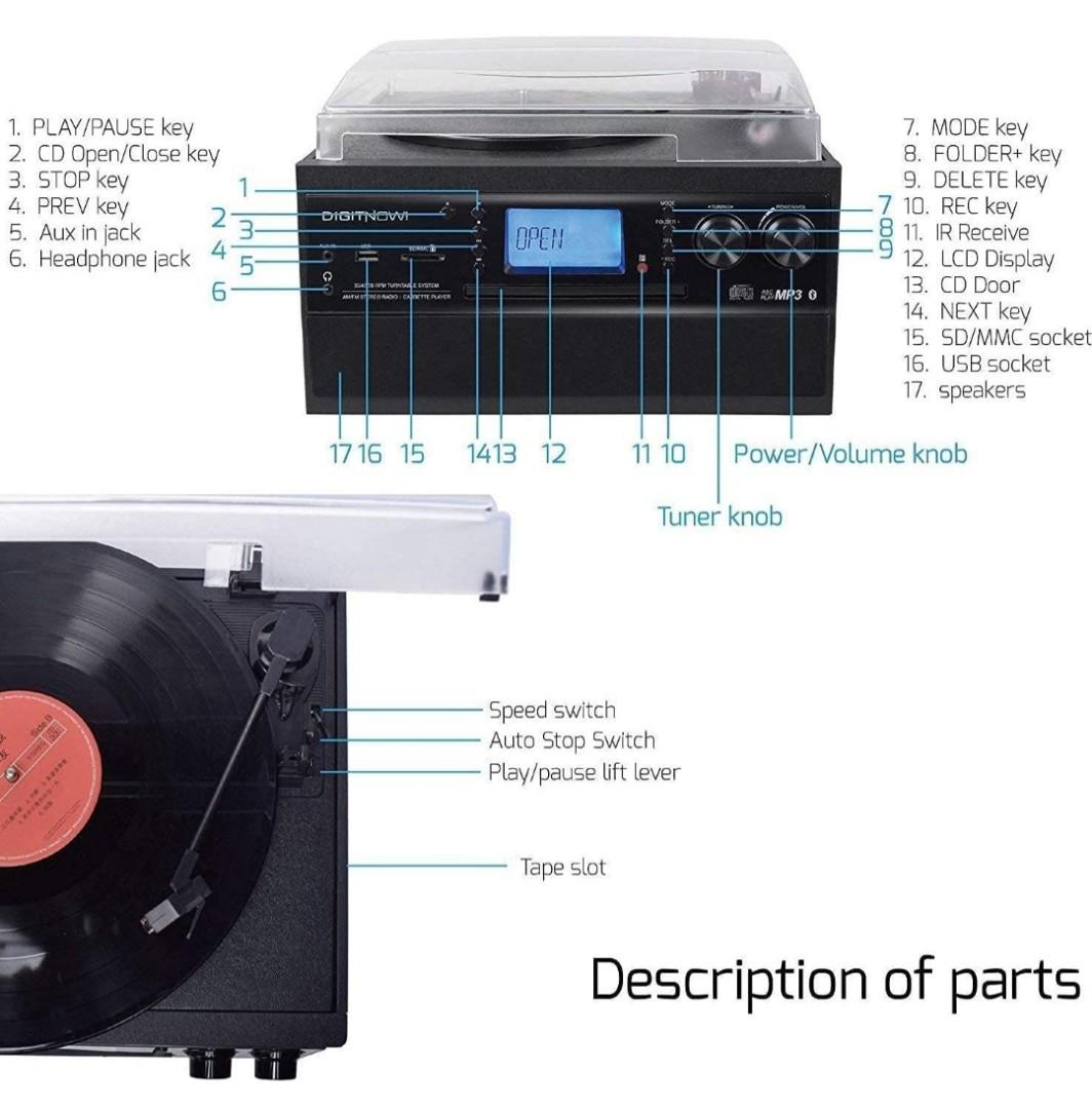 DIGITNOW! Bluetooth Viny Record Player, Turntable for CD, Cassette, AM ...