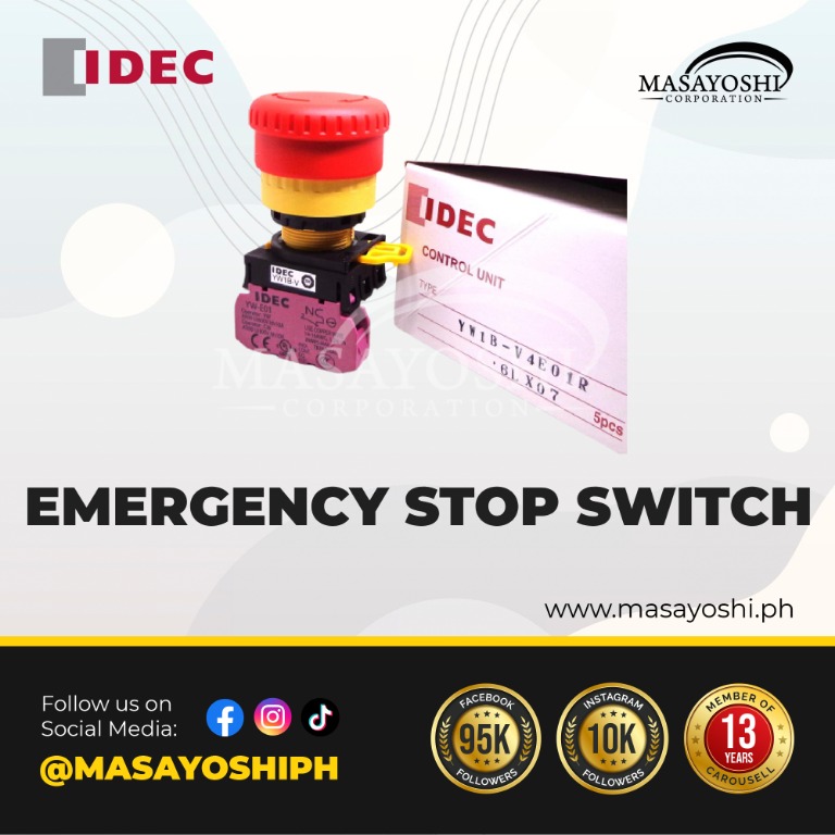 IDEC Emergency Stop Switch, 22mm, 1NC, Red | Model# YW1B-V4E01R ...