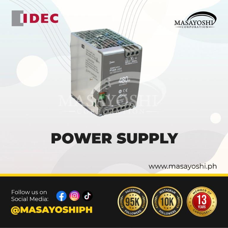 IDEC Power Supply, 480W, 100-240VAC, 24VDC/20A Output | Model# PS6R-J24 ...