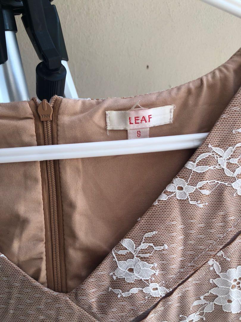 LEAF dress nude brokat berlengan, Fesyen Wanita, Pakaian Wanita, Gaun ...