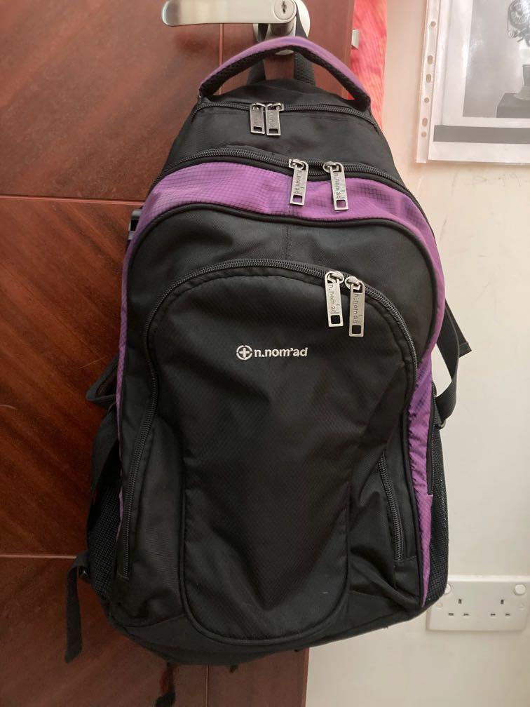 n.nom’ad backpack black and purple, 女裝, 手袋及銀包, 背囊 - Carousell