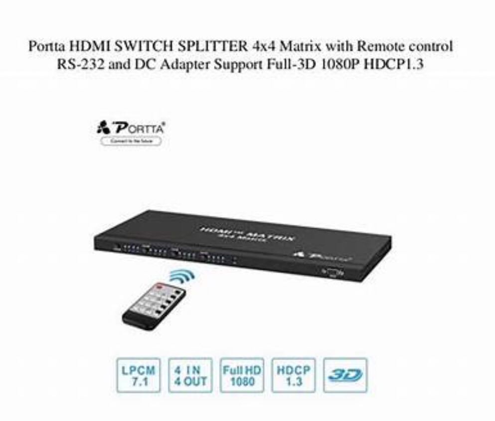 Portta HDMI SWITCH SPLITTER 4x4 Matrix with Remote control RS-232 and ...